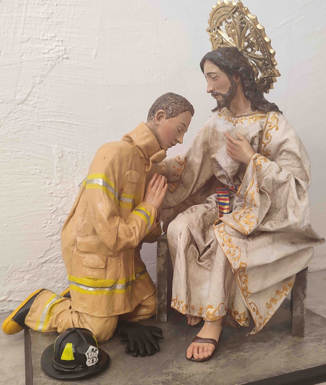 Hand-painted Jesus and Firefighter Art Christian Home Decor Religious ...
