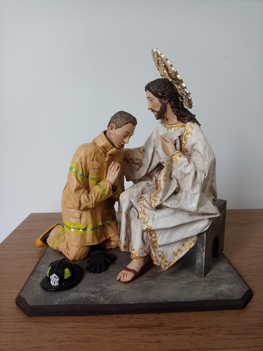 Firefighter Art Handmade Scene With Jesus Religious Decor Inspirational ...