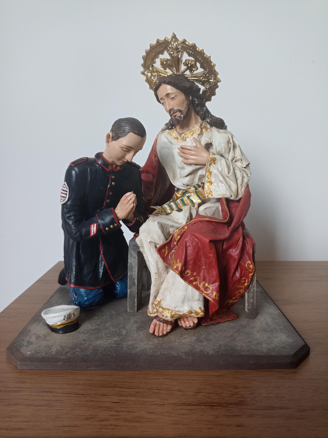 Navy Officer Statue in Prayer to Jesus Handmade Religious Soldier ...