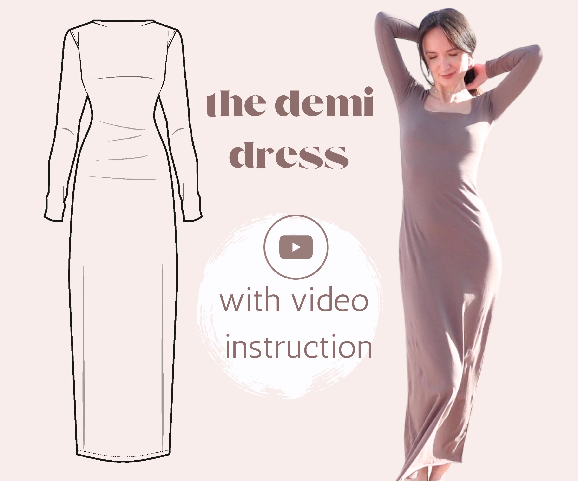 Sewing Pattern the Demi Dress Long Sleeve Maxi Dress With Square ...