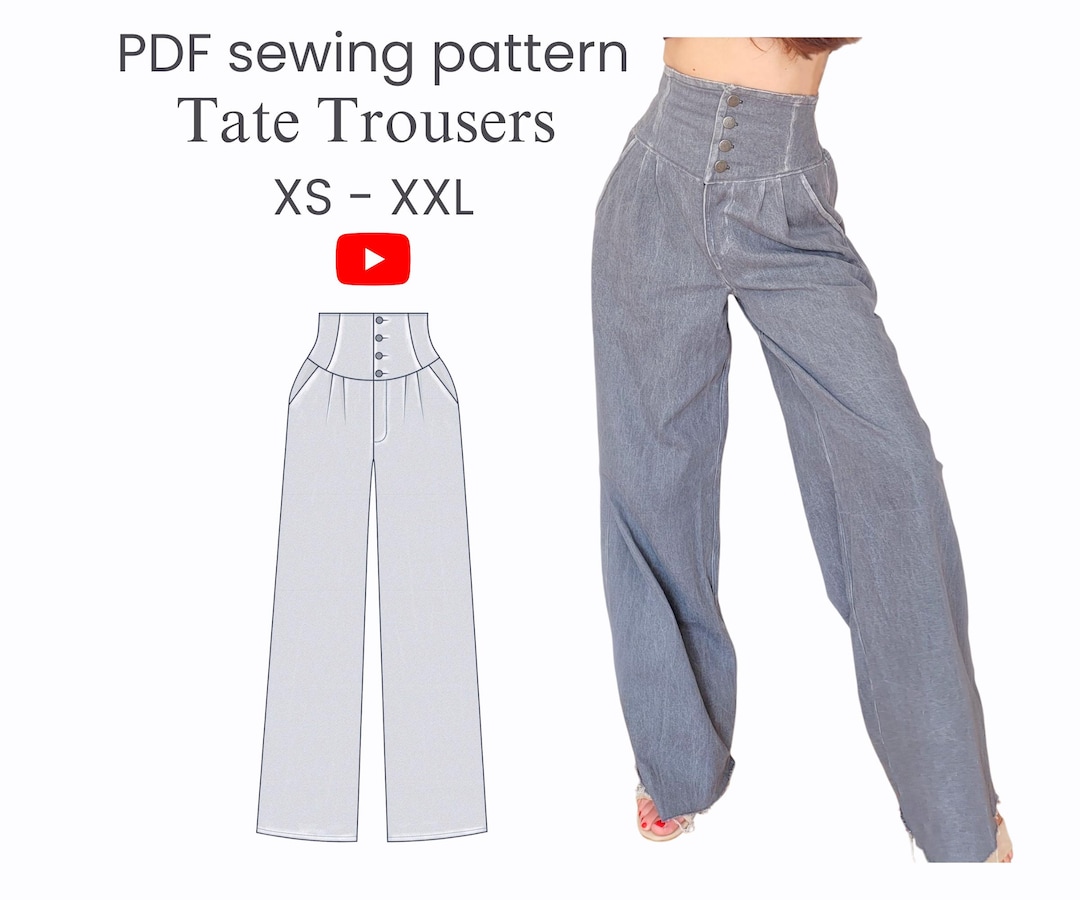 The Tate Trousers Sewing Pattern - Ultra High Waisted Wide Leg Jeans ...