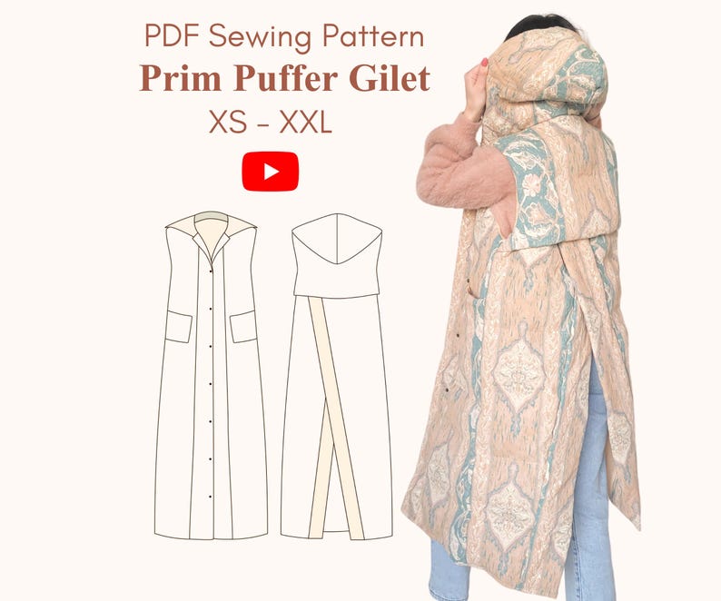 The Prim Puffer Gilet Sewing Pattern - Oversized Puffer Vest, Longline ...