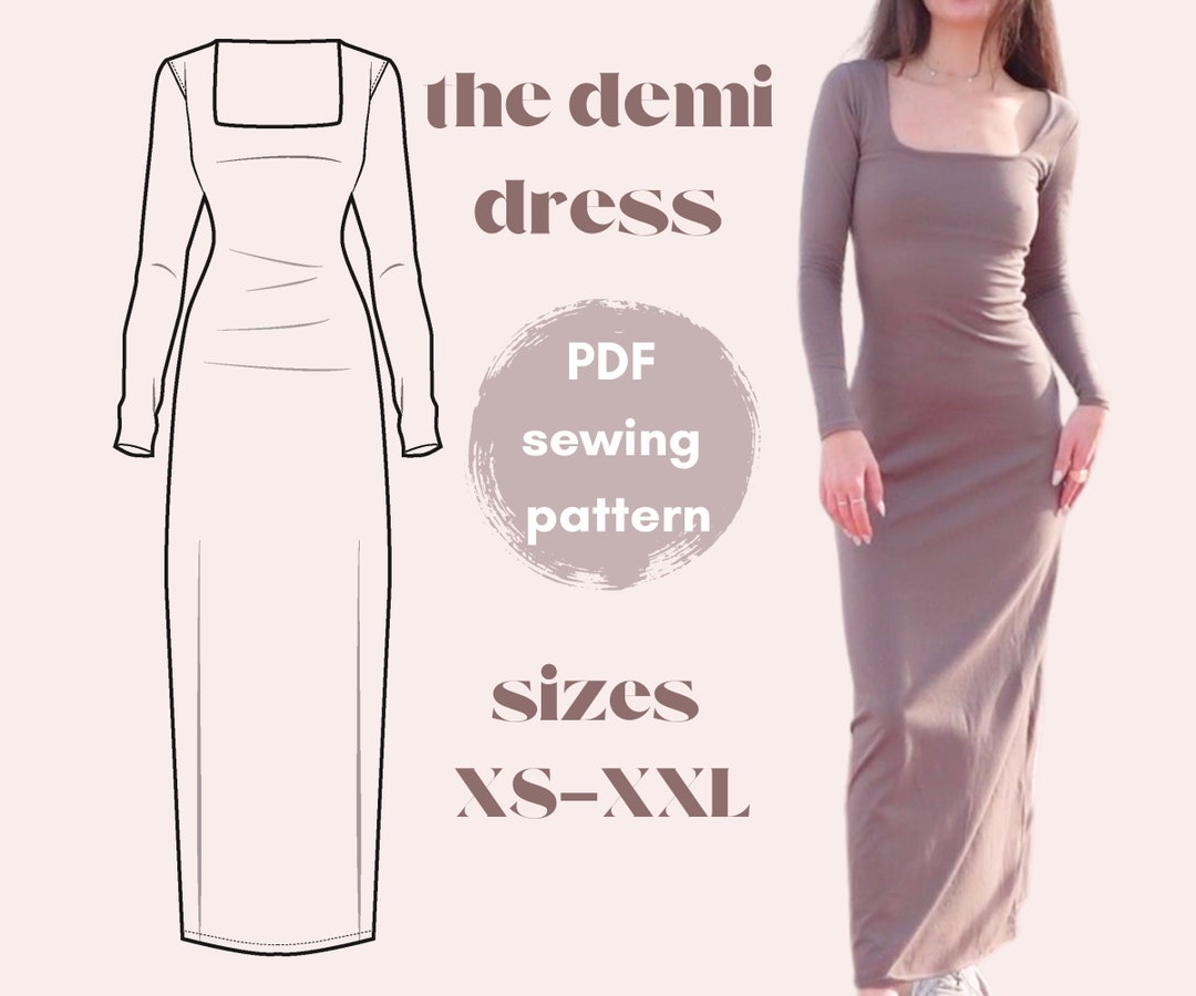 Sewing Pattern - the Demi Dress - Long Sleeve Maxi Dress With Square ...