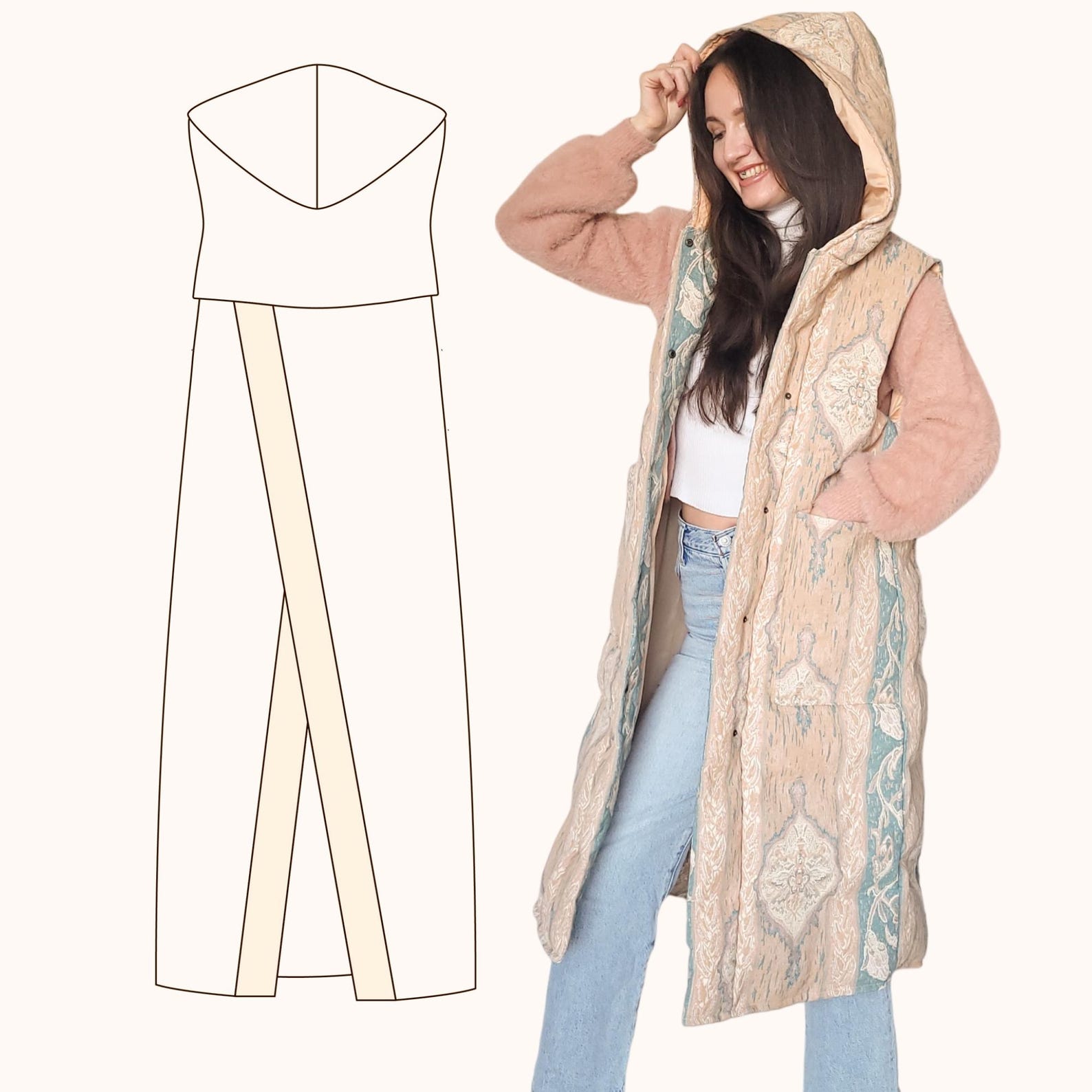 The Prim Puffer Gilet Sewing Pattern - Oversized Puffer Vest, Longline ...