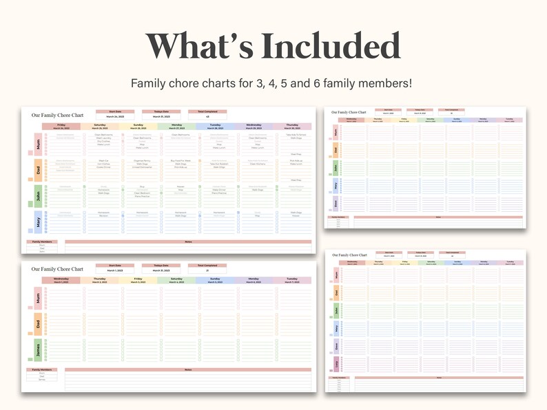 Family Chore Chart Spreadsheet for Google Sheets, Cleaning Checklist ...