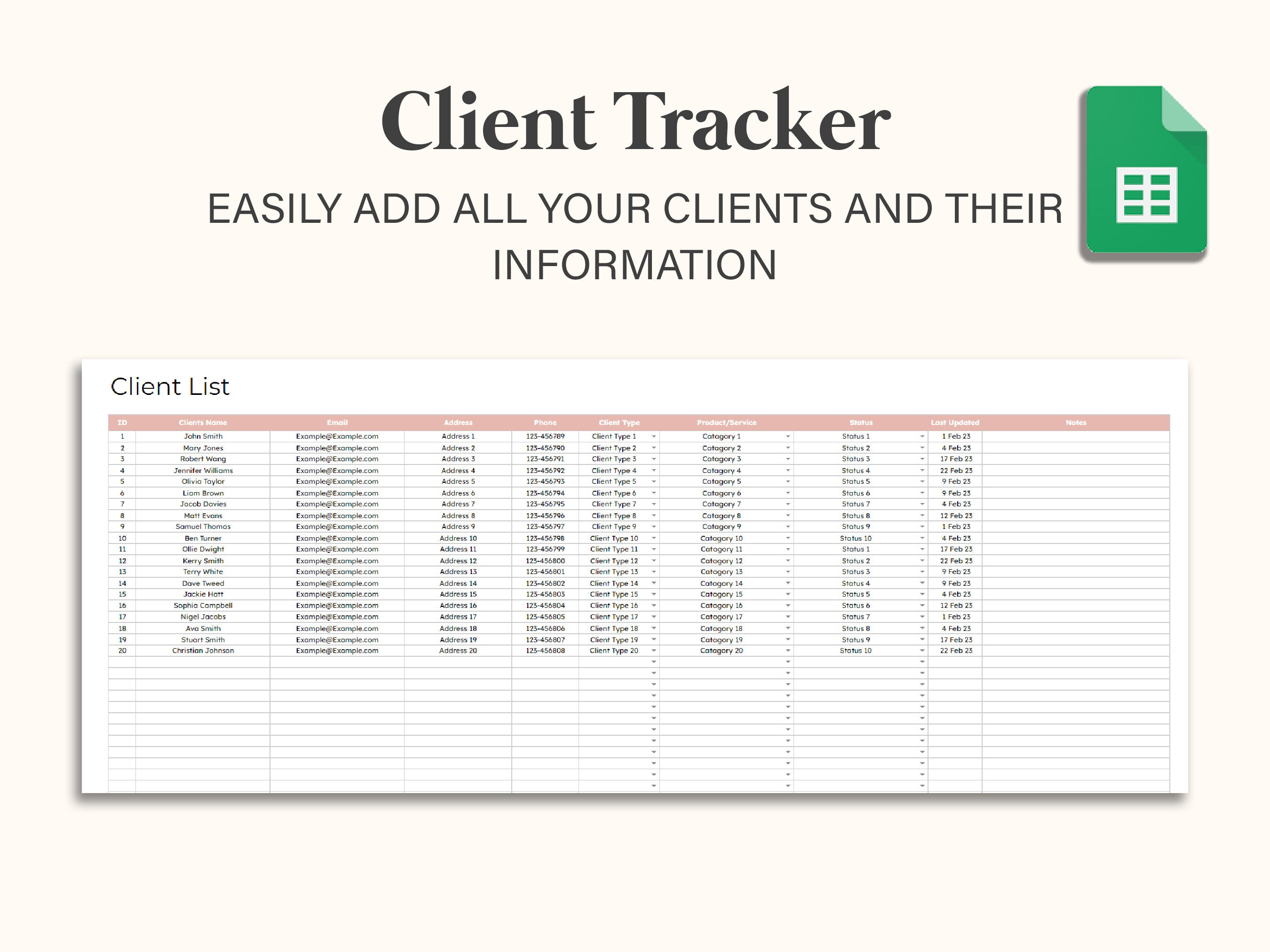 Client Tracker Spreadsheet Google Sheets, Client Management Business ...