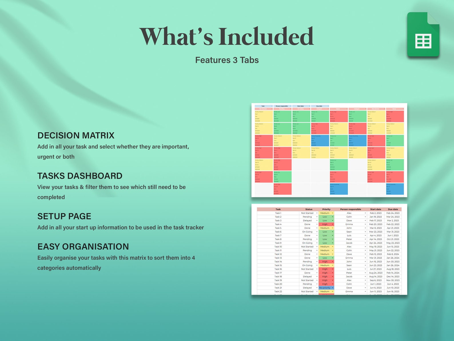 Kanban Board Google Sheets Template, Task Priority Matrix Spreadsheet ...