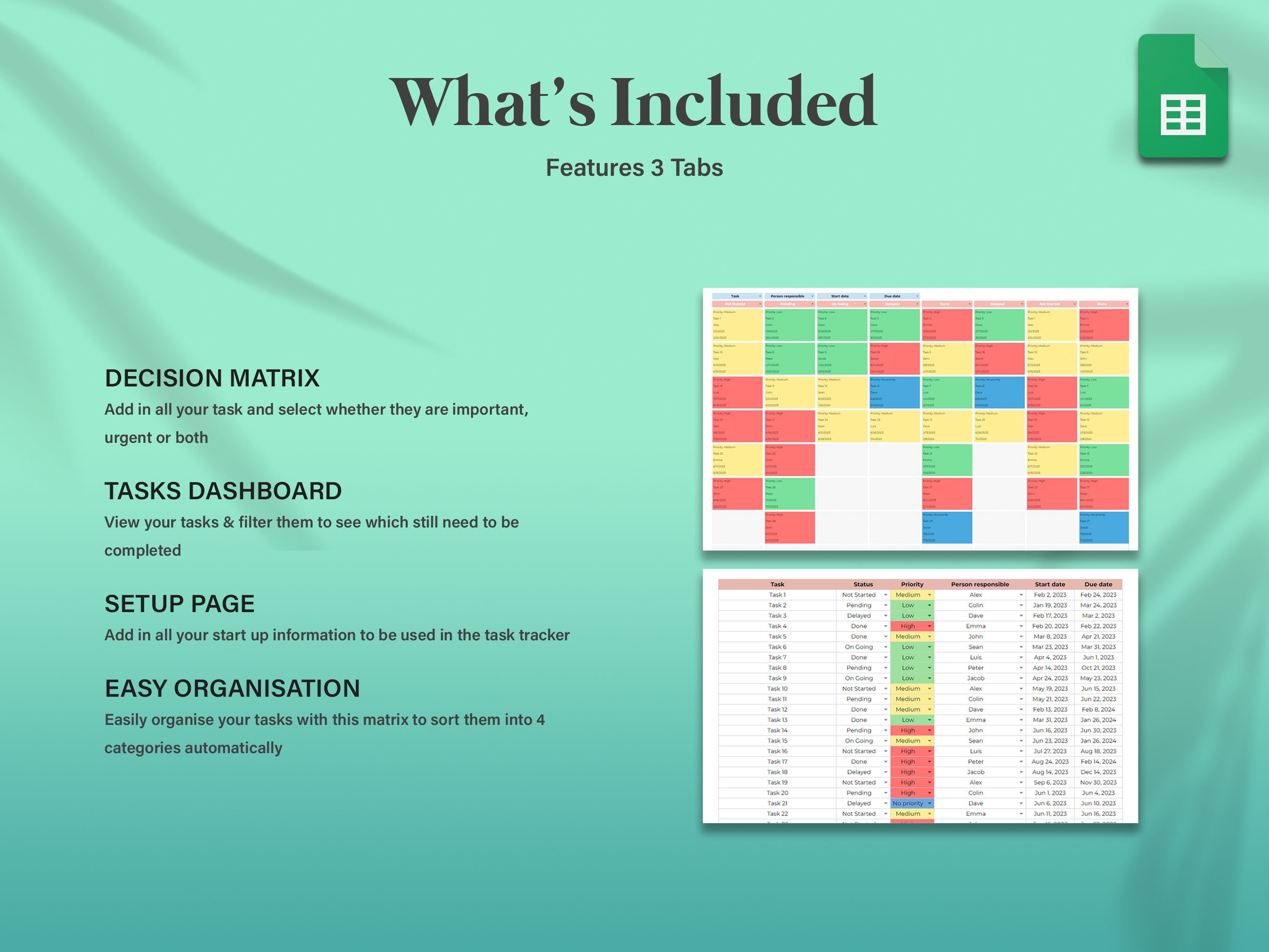 Kanban Board Google Sheets Template, Task Priority Matrix Spreadsheet ...