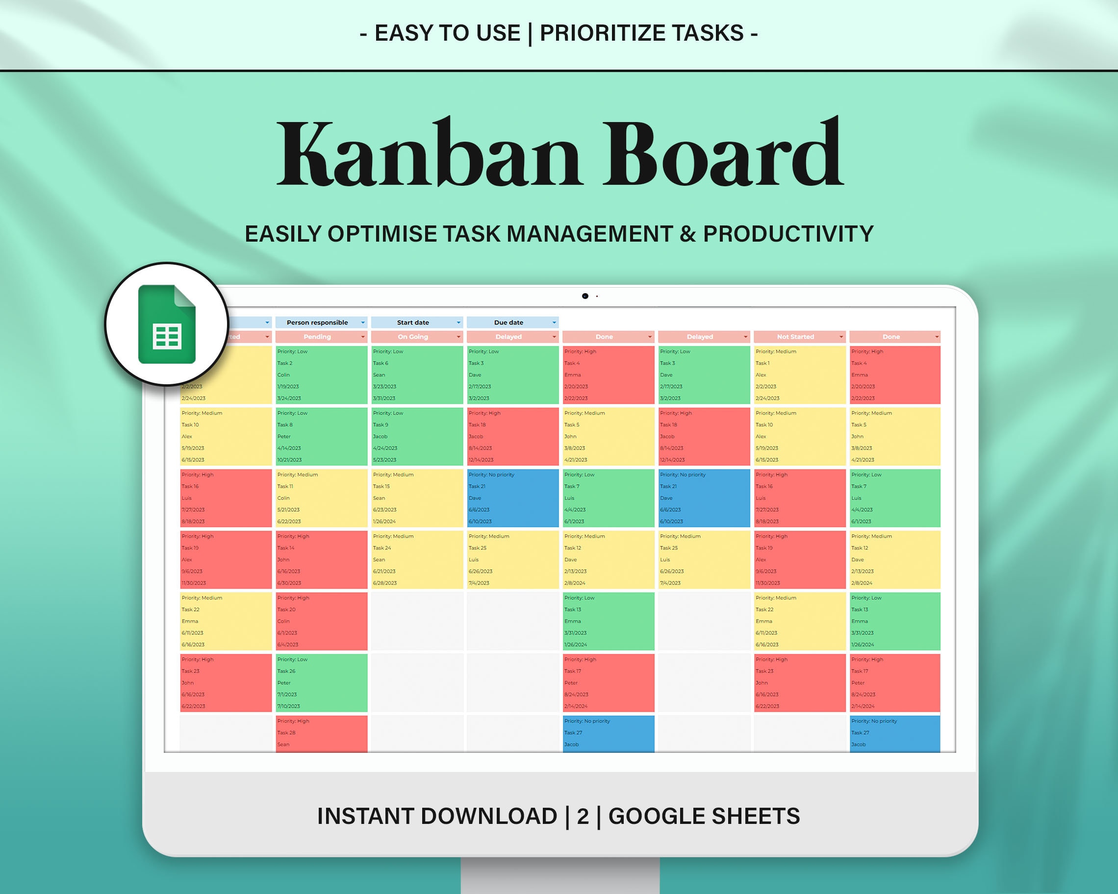 Kanban Board Google Sheets Template, Task Priority Matrix Spreadsheet, Project Management ...