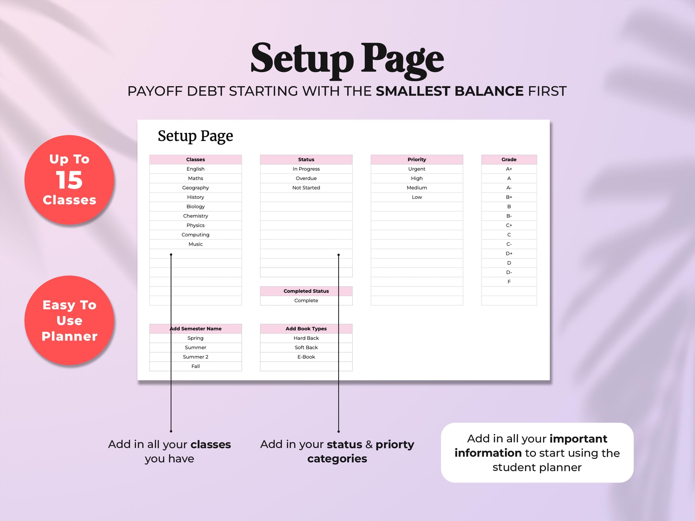 Academic Student Planner Spreadsheet, School Assignment Tracker Google ...