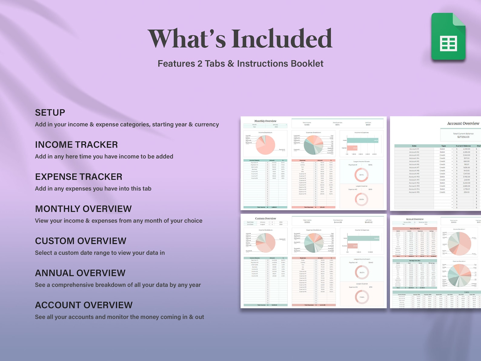 Income and Expense Tracker Google Sheets, Monthly Expense Tracker ...