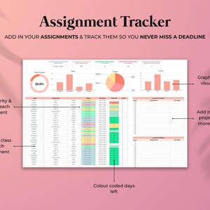 Academic Student Planner Spreadsheet, School Assignment Tracker Google ...