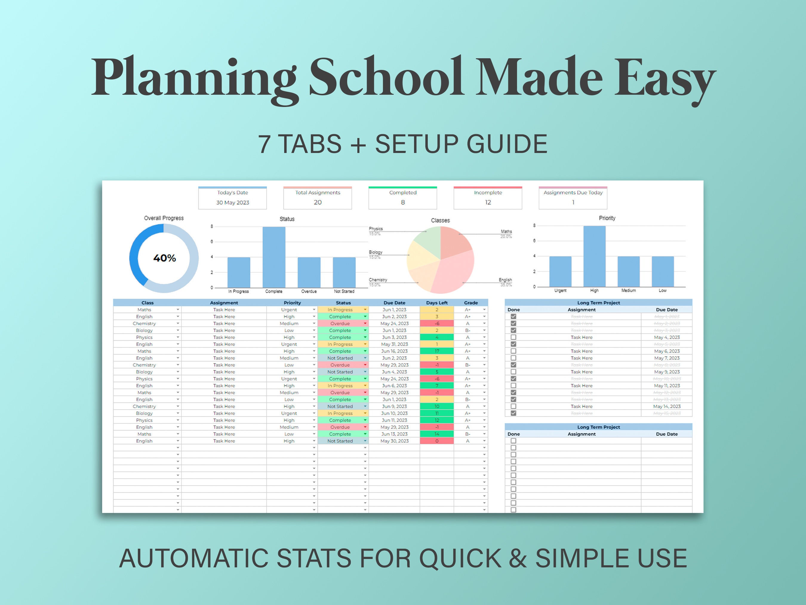 Ultimate School Planner Spreadsheet, Assignment Tracker Google Sheets ...