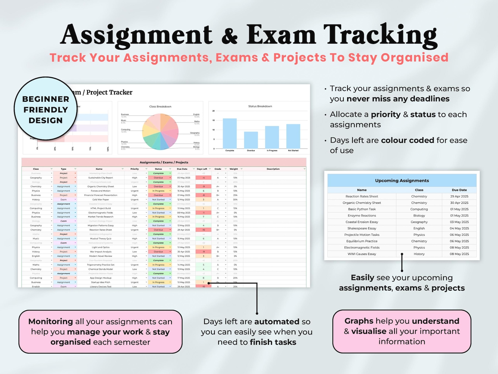 Academic Student Planner Google Sheets Student Productivity Spreadsheet ...