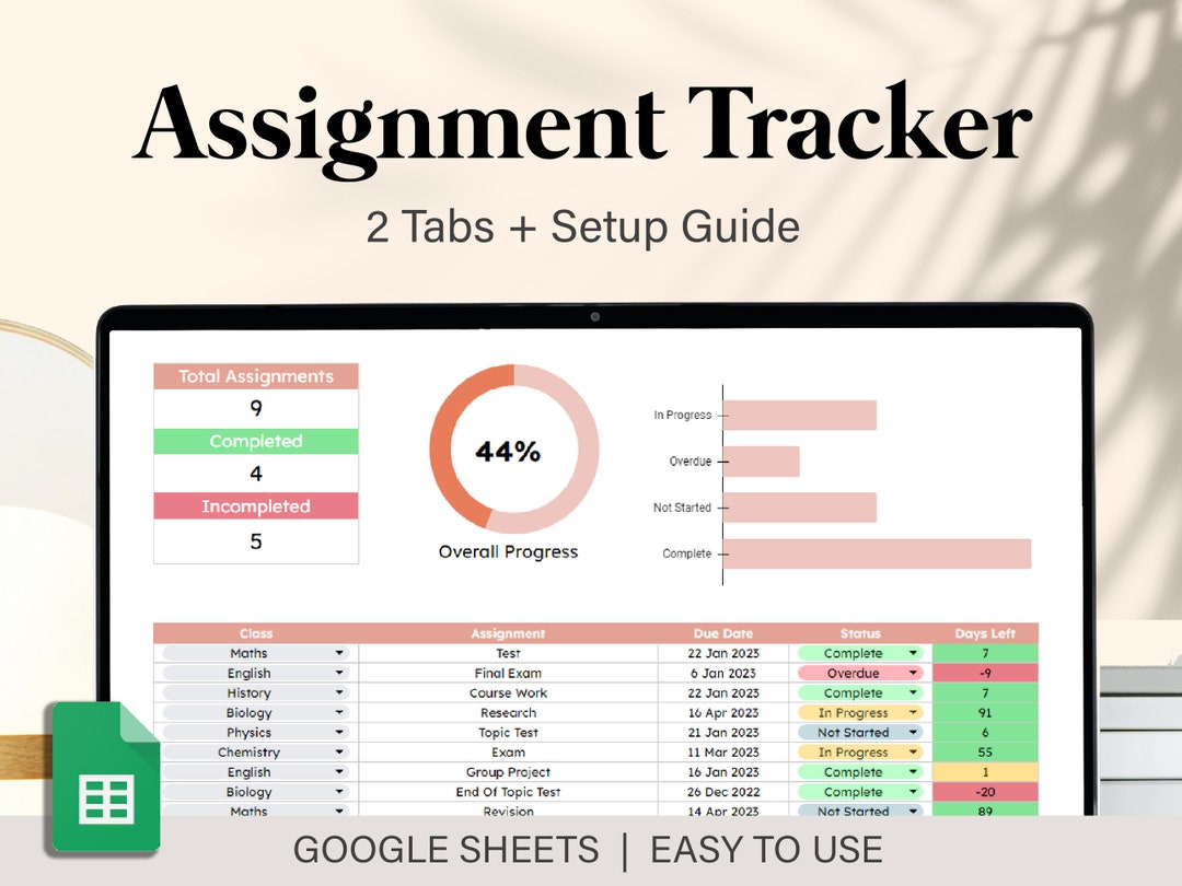Assignment Tracking Spreadsheet, School Spreadsheet Homework Tracker ...