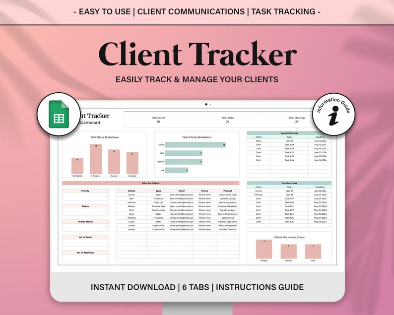Client Tracker Spreadsheet for Small Businesses, Client Management ...