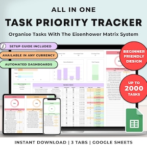Task Priority Tracker Spreadsheet Google Sheets Eisenhower Matrix Task Tracker Template ...