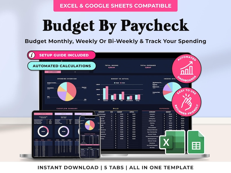 Budget by Paycheck Google Sheets Spreadsheet Excel Paycheck Budget ...