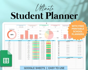 Academic Student Planner Spreadsheet, School Assignment Tracker Google ...