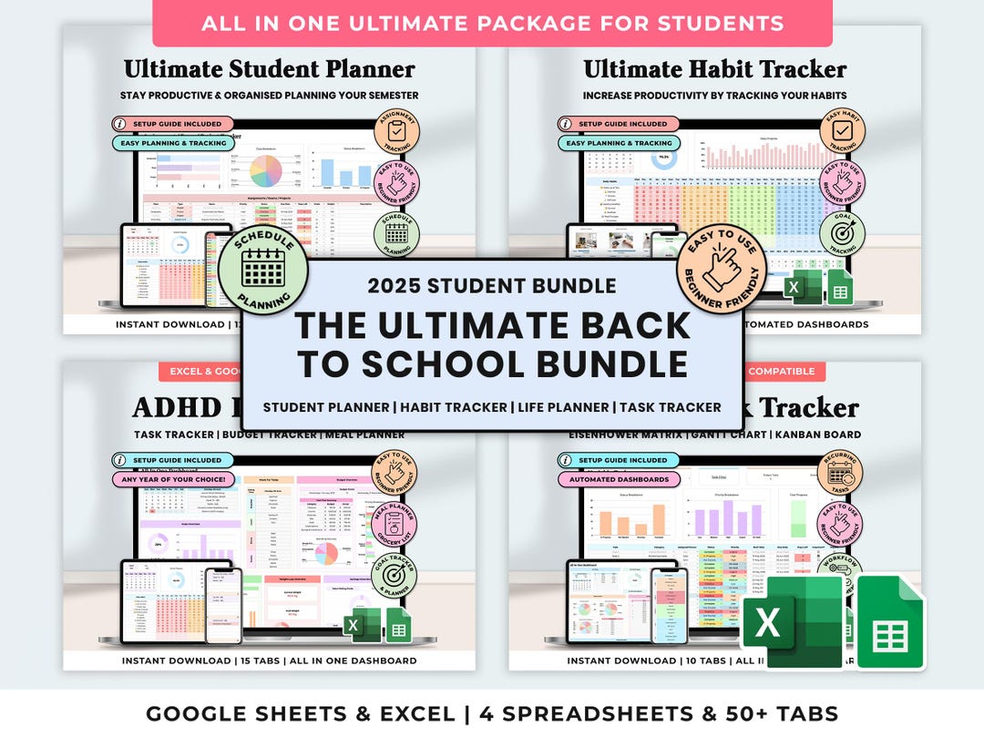 Back to School Student Bundle Student Planner Template Google Sheets ...
