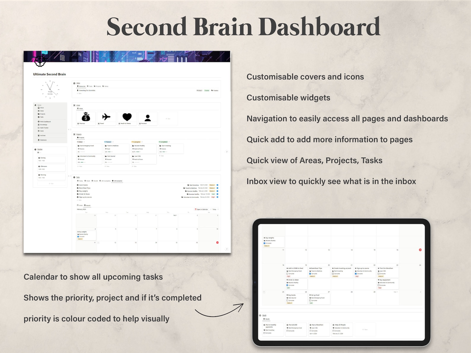 Notion Ultimate Second Brain Planner, Notion Life Planner, All in One Template Notion Dashboard ...