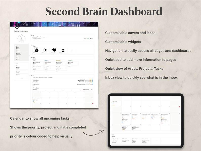 Notion Ultimate Second Brain Planner, Notion Life Planner, All in One Template Notion Dashboard ...