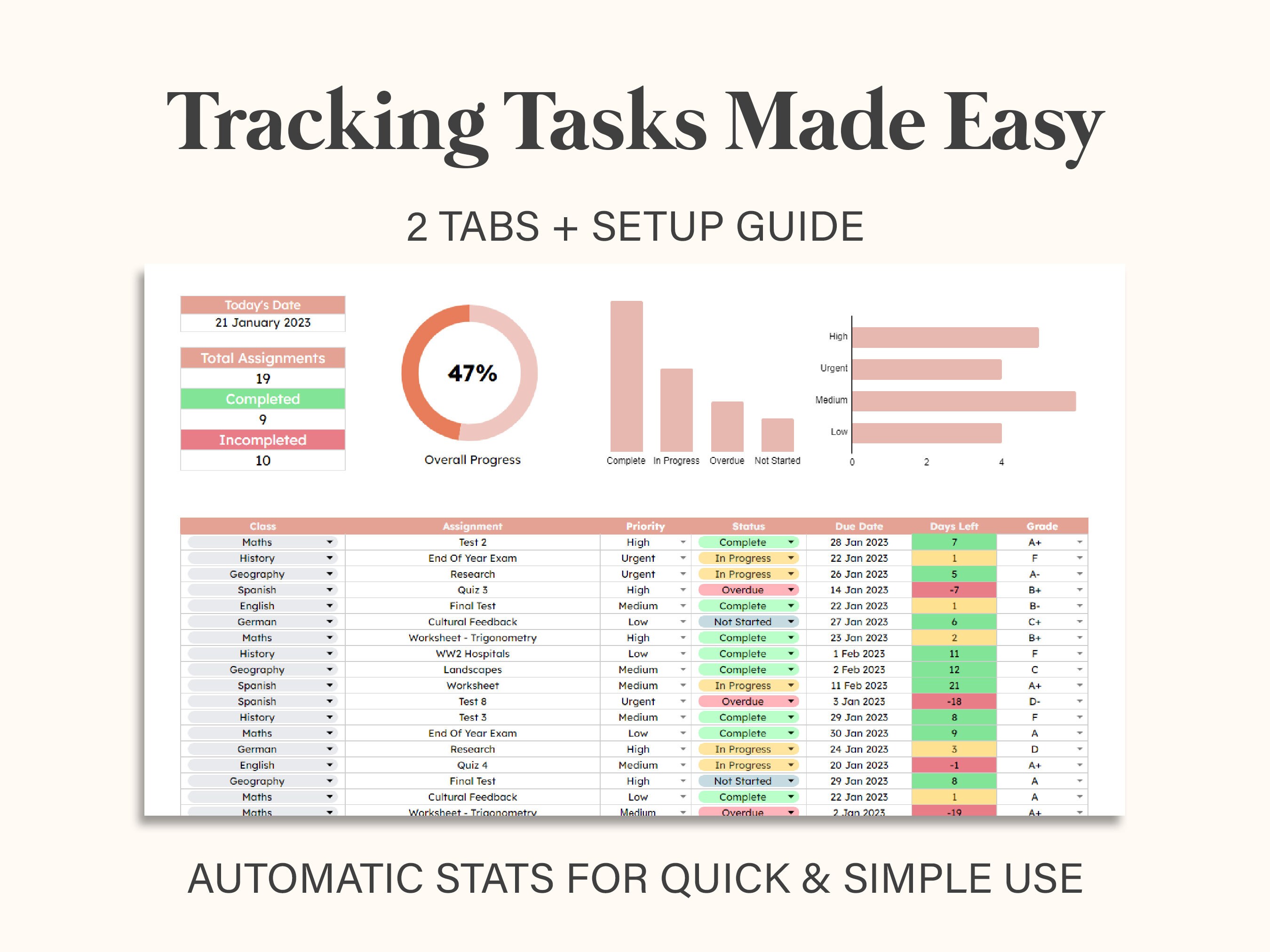Assignment Tracking Spreadsheet Google Sheets, School Spreadsheet ...