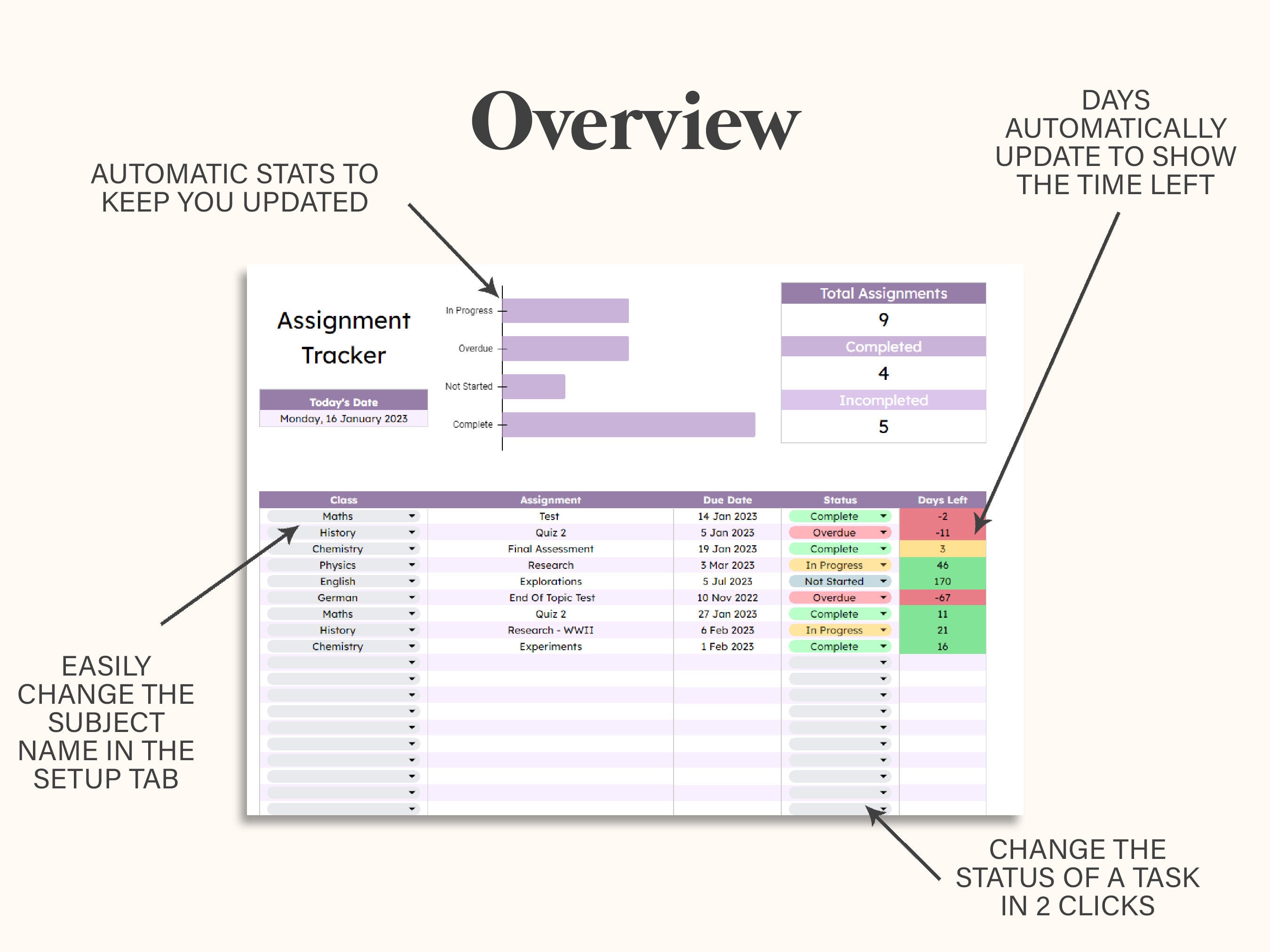 Assignment Tracking Spreadsheet, School Spreadsheet, Assignment Tracker ...