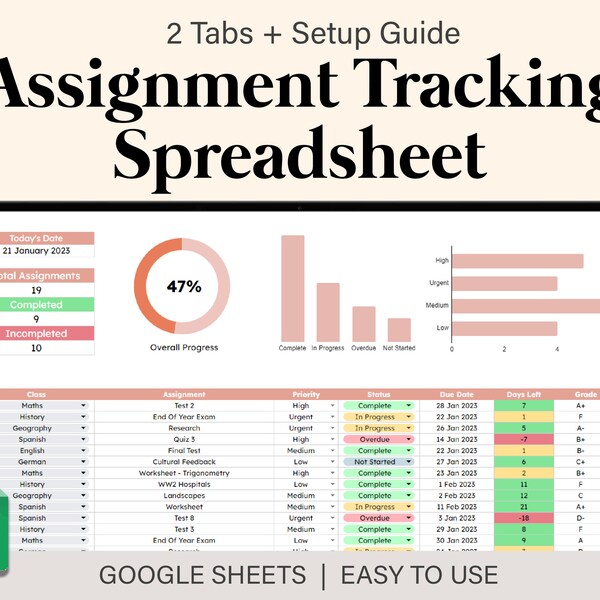 Assignment Tracker Excel - Etsy