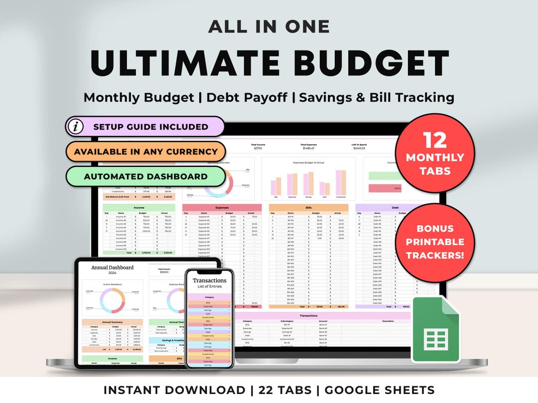 Ultimate Annual Budget Spreadsheet Google Sheets Budget Planner Monthly ...