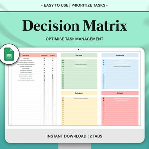 Decision Matrix Spreadsheet, Task Priority Tracker Google Sheets, Task Productivity Planner ...
