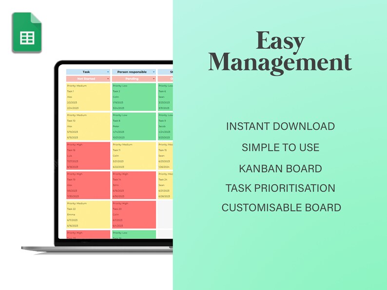 Kanban Board Google Sheets Template, Task Priority Matrix Spreadsheet, Project Management ...