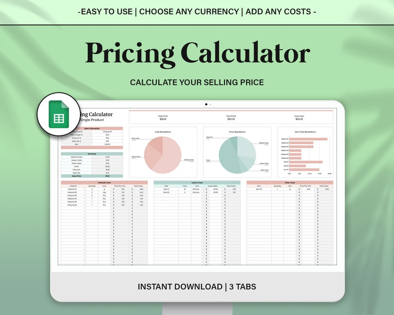 Pricing Calculator Spreadsheet for Google Sheets, Small Business ...