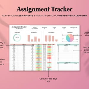 Academic Student Planner Spreadsheet, School Assignment Tracker Google ...