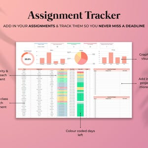 Academic Student Planner Spreadsheet, School Assignment Tracker Google ...
