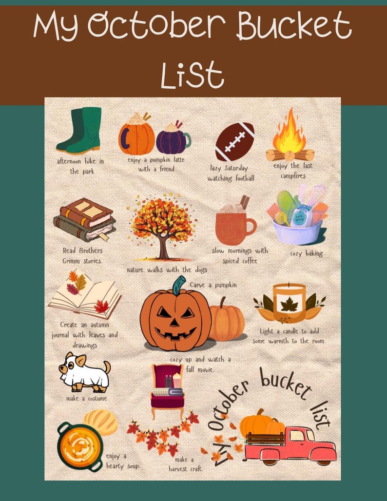 October Bucket List Printable | Fall Planner Insert, Halloween PDF ...