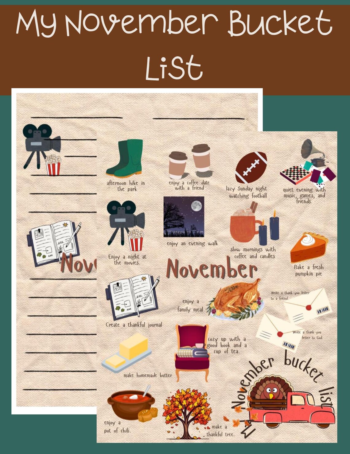 November Bucket List Printable: Cozy Autumn Checklist (PDF Download, US ...