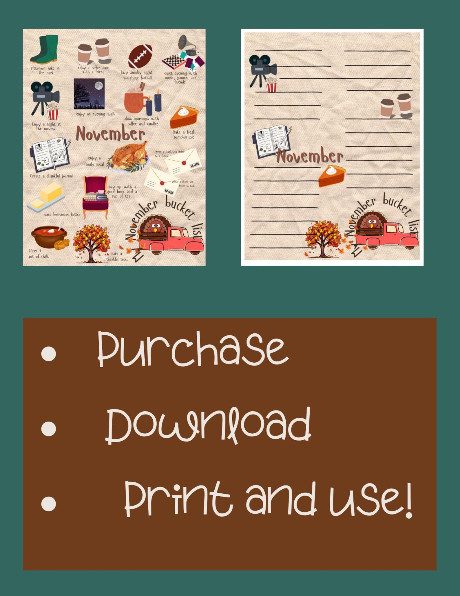 November Bucket List Printable: Cozy Autumn Checklist (PDF Download, US ...