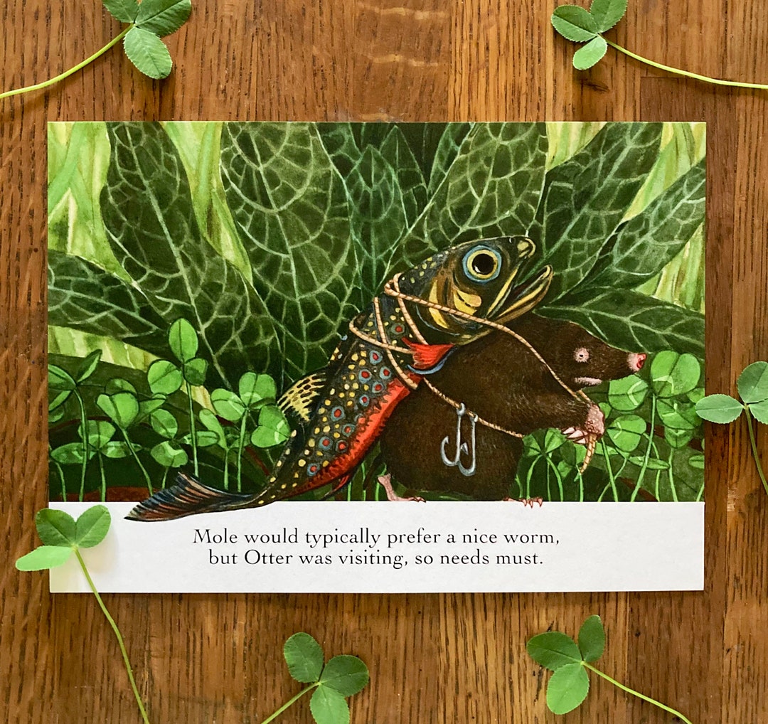 Art Print | Mole Caught a Fish | Watercolor Painting | Illustration 5x7 ...