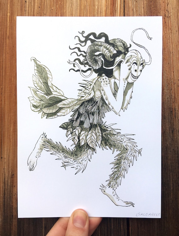 Art Print Fantasy Sprite Ink Drawing Illustration 5x7 | Etsy