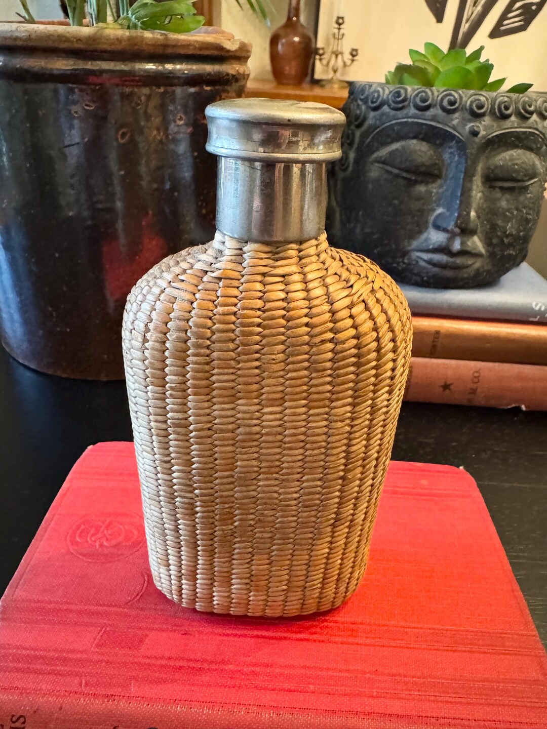 Antique English Woven Wicker Hip Flask - Etsy