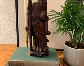 Vintage Figure of a Chinese Priest. Hand Carved Wooden Figure of a Monk ...