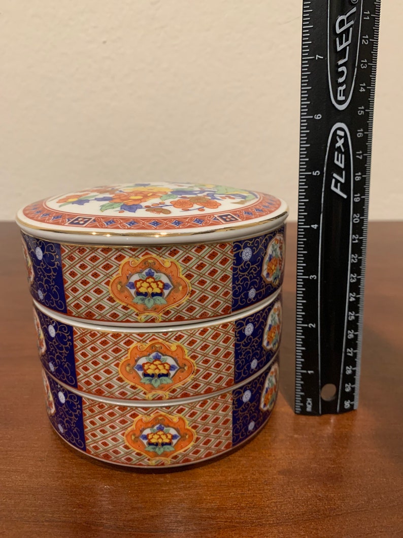 Beautiful Vintage Japanese Three Tiered Stacking Dish Jewelry Box Bento ...