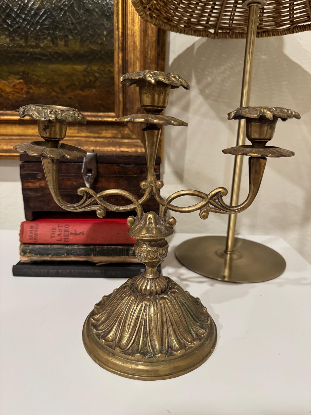 Vintage/antique Ornate Solid Brass Three Tiered Candlestick Holder ...