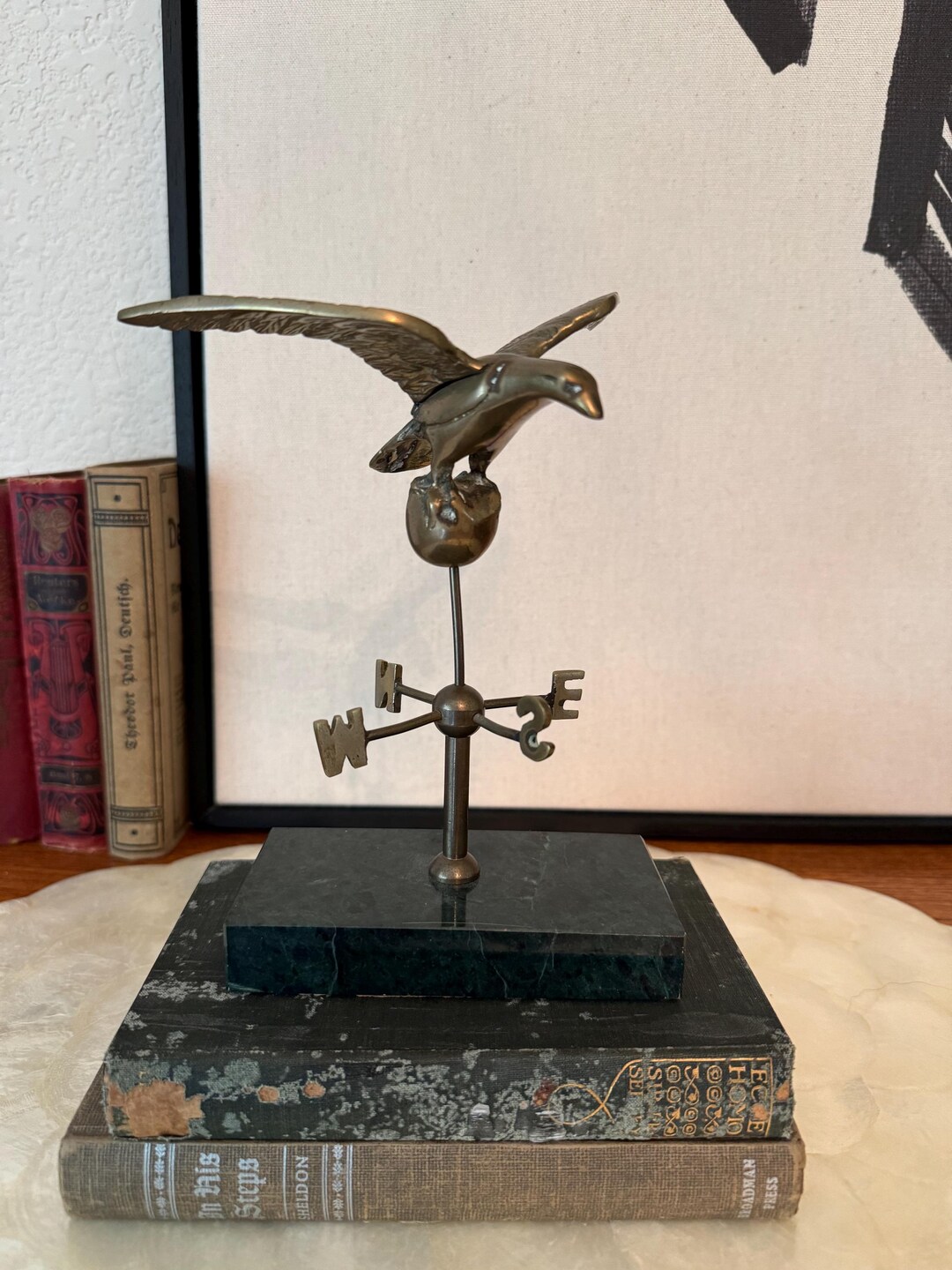 Vintage Tabletop “weathervane” Brass Eagle, Dark Green Stone Bottom - Etsy