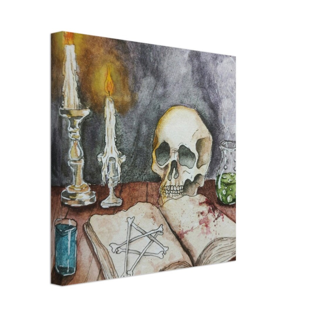 Skull and Spellbook Watercolour 12"x12" Canvas Print - Etsy