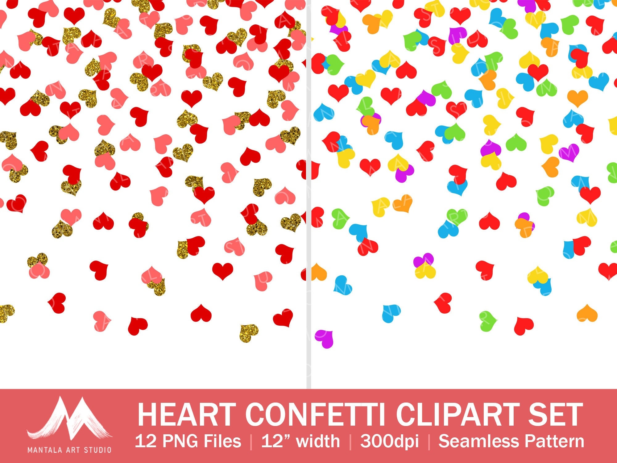 Heart Confetti PNG Clipart Bundle, Valentine's Day Party Border ...