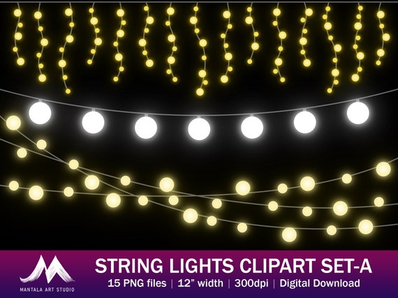 String Lights Clipart Bundle Hanging Round Bulb Garland | Etsy