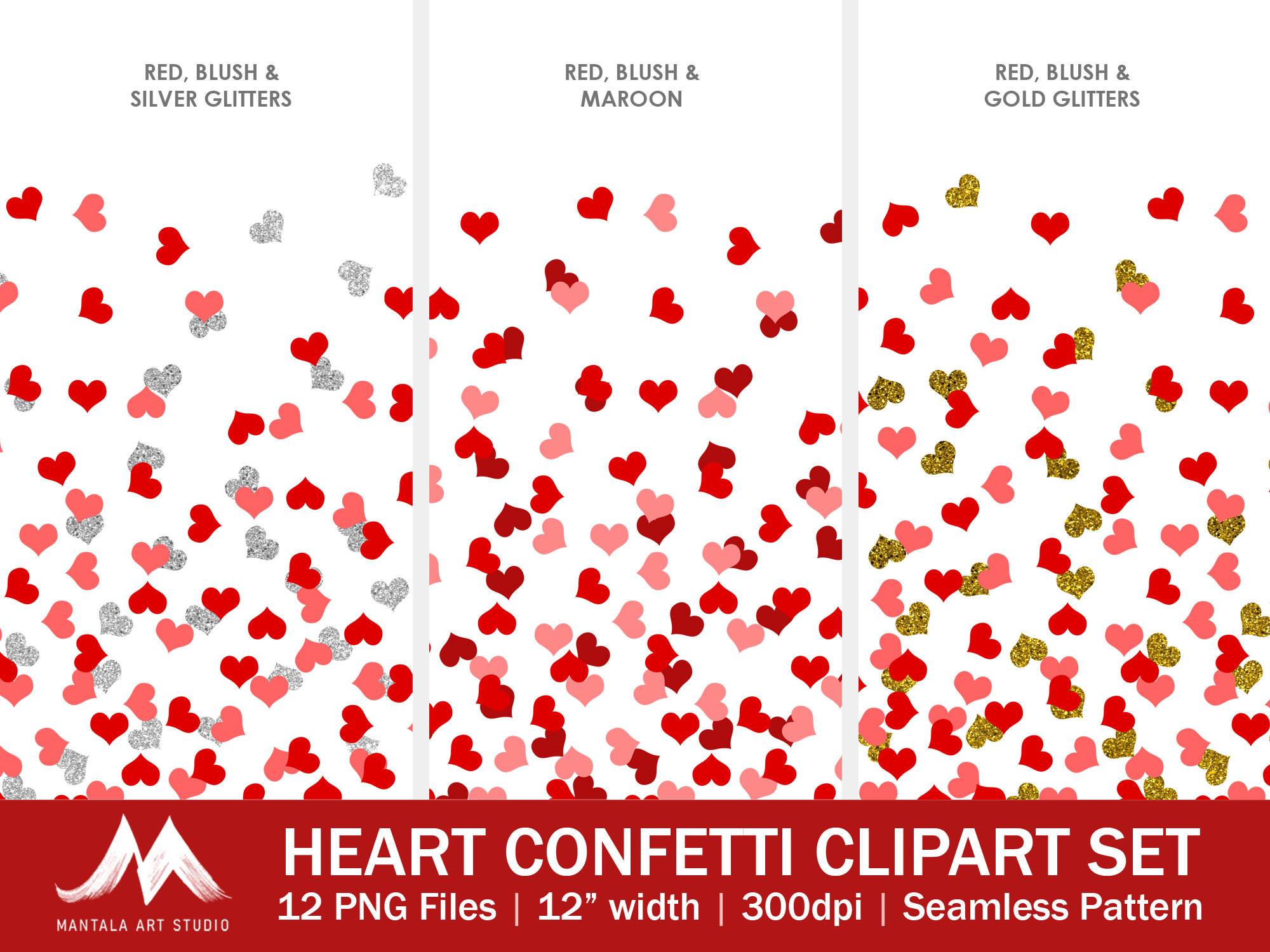 Heart Confetti PNG Clipart Bundle, Valentine's Day Party Border ...