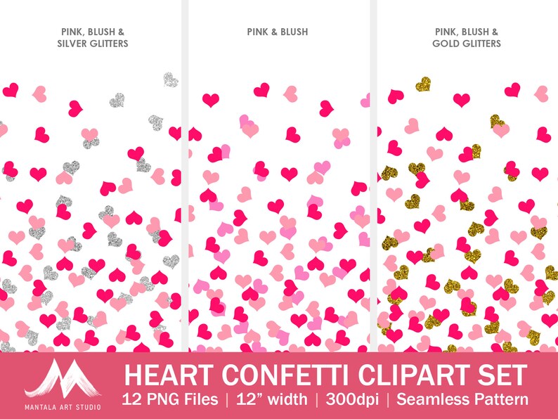 Heart Confetti PNG Clipart Bundle, Valentine's Day Party Border ...